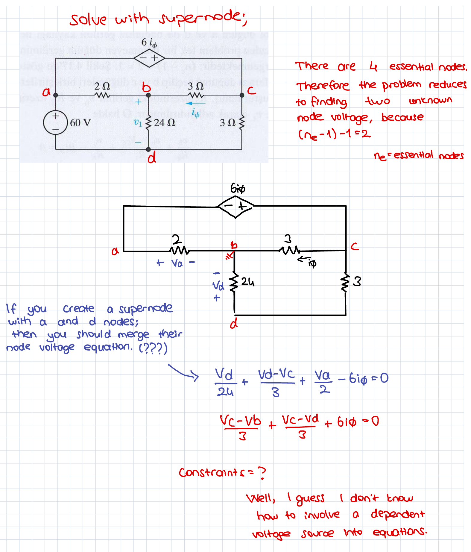 Solved I have problems in setting up the supernode equation | Chegg.com