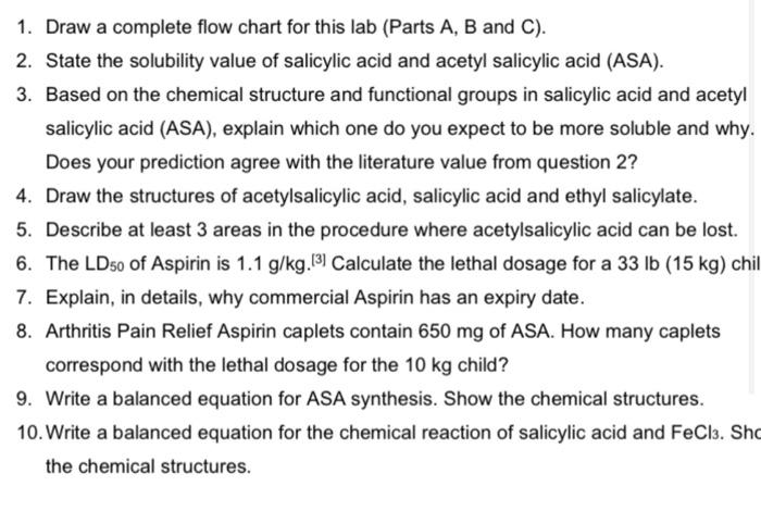 Solved 1. Draw a complete flow chart for this lab (Parts A, | Chegg.com