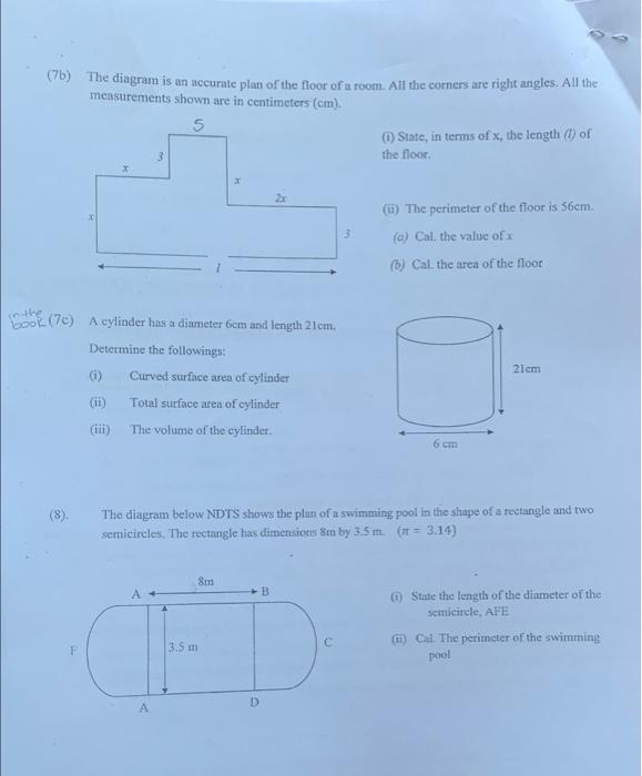 Solved (7b) The diagram is an accurate plan of the floor of | Chegg.com