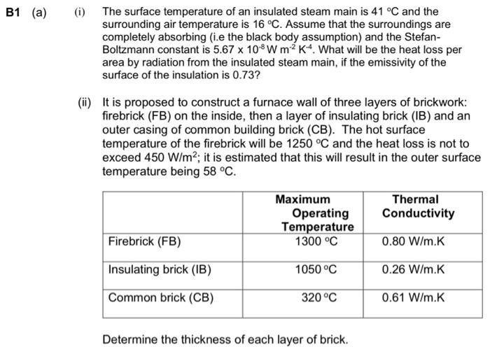 Solved B1 (a) (i) The surface temperature of an insulated | Chegg.com
