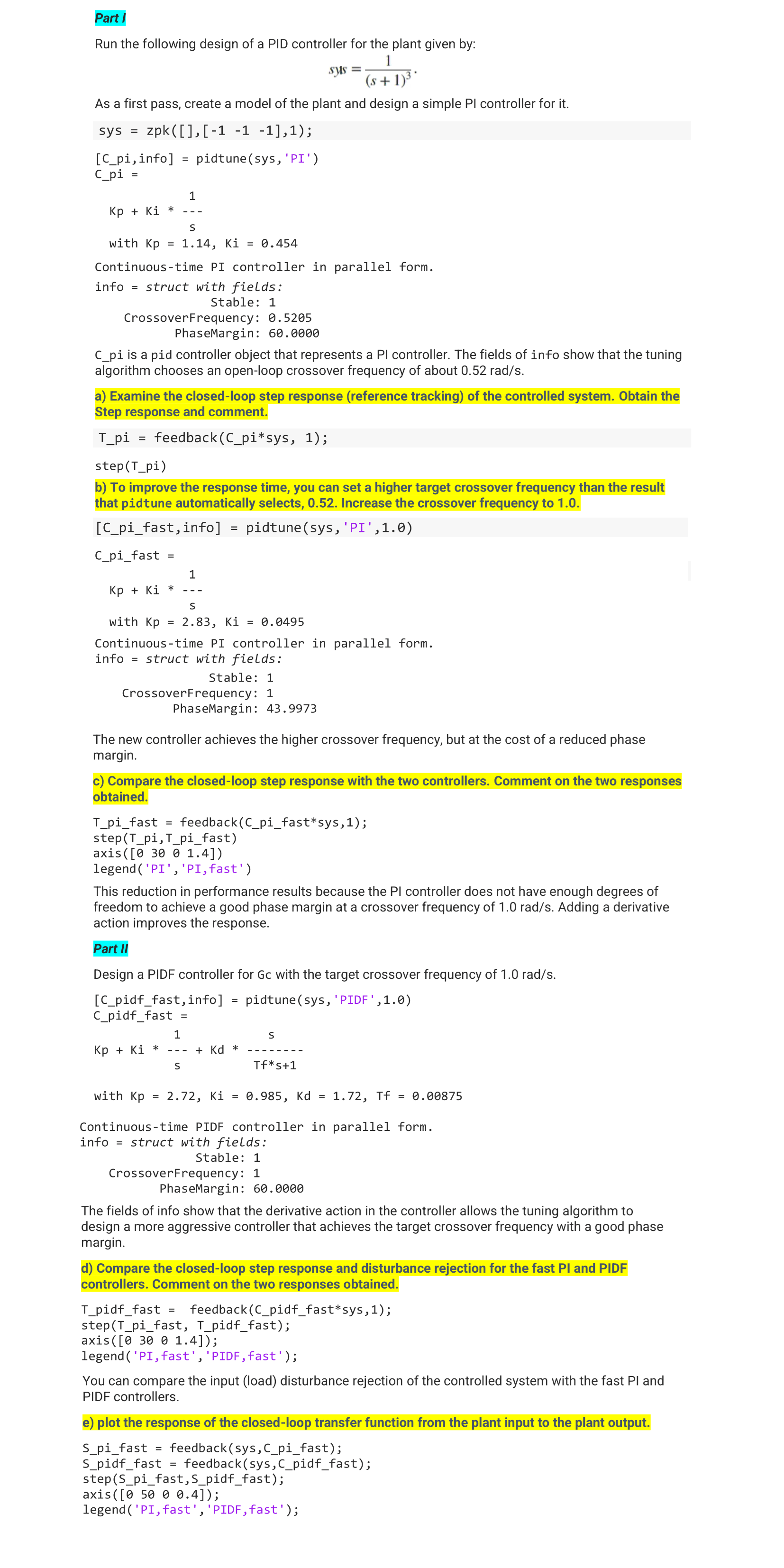 Solved Run the following design of a PID controller for the | Chegg.com