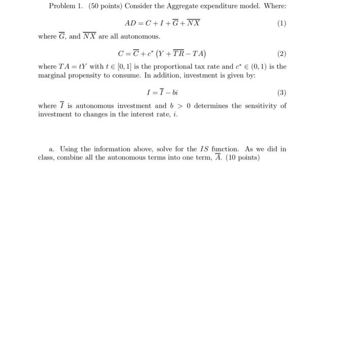Solved Problem 1. ( 50 points) Consider the Aggregate | Chegg.com