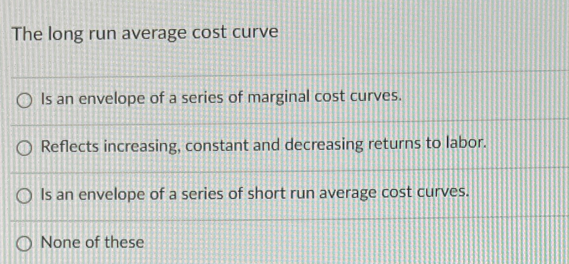Solved The long run average cost curveIs an envelope of a | Chegg.com