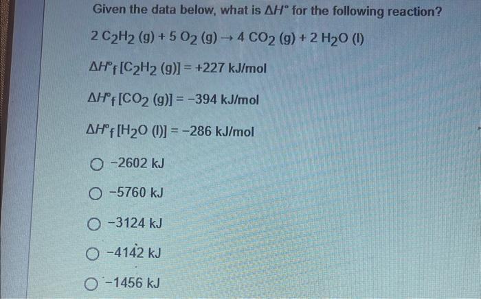Solved Given the data below, what is ΔH∘ for the following | Chegg.com