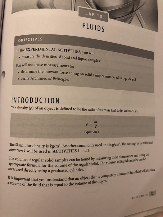 Solved LAB 10 FLUIDS OBJECTIVES In the EXPERIMENTAL | Chegg.com
