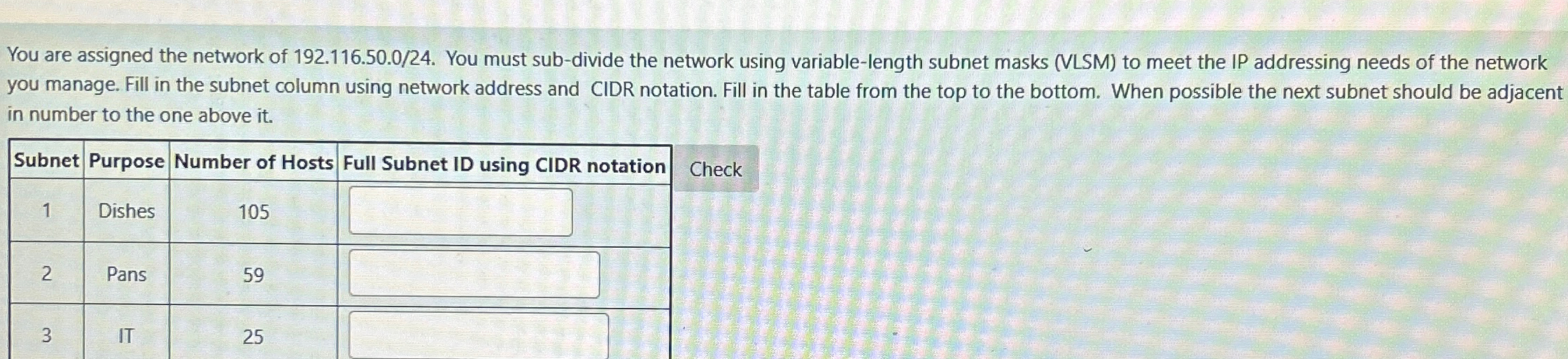 Solved You are assigned the network of 192.116.50.0/24. ﻿You | Chegg.com