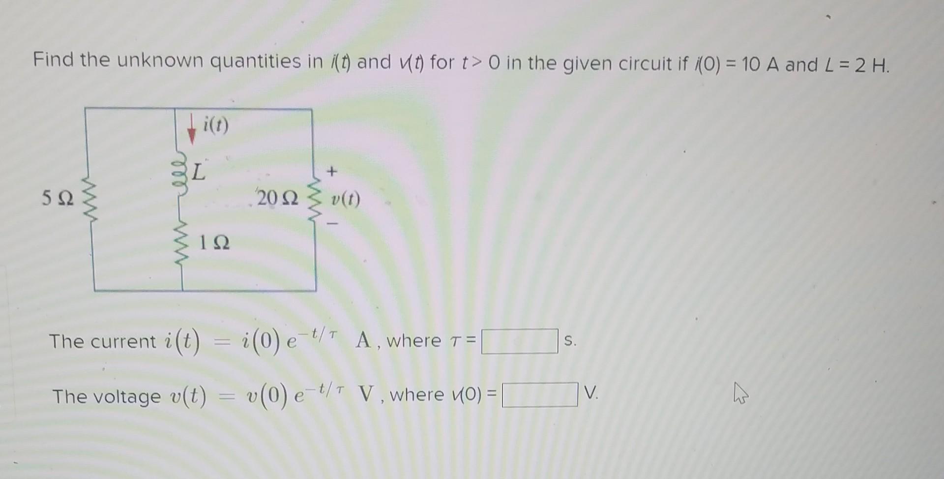Solved Find the unknown quantities in i(t) and V(t) for t>0 | Chegg.com