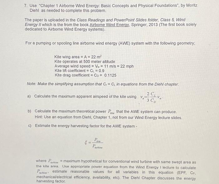 Solved 7. Use "Chapter 1 Airborne Wind Energy: Basic | Chegg.com