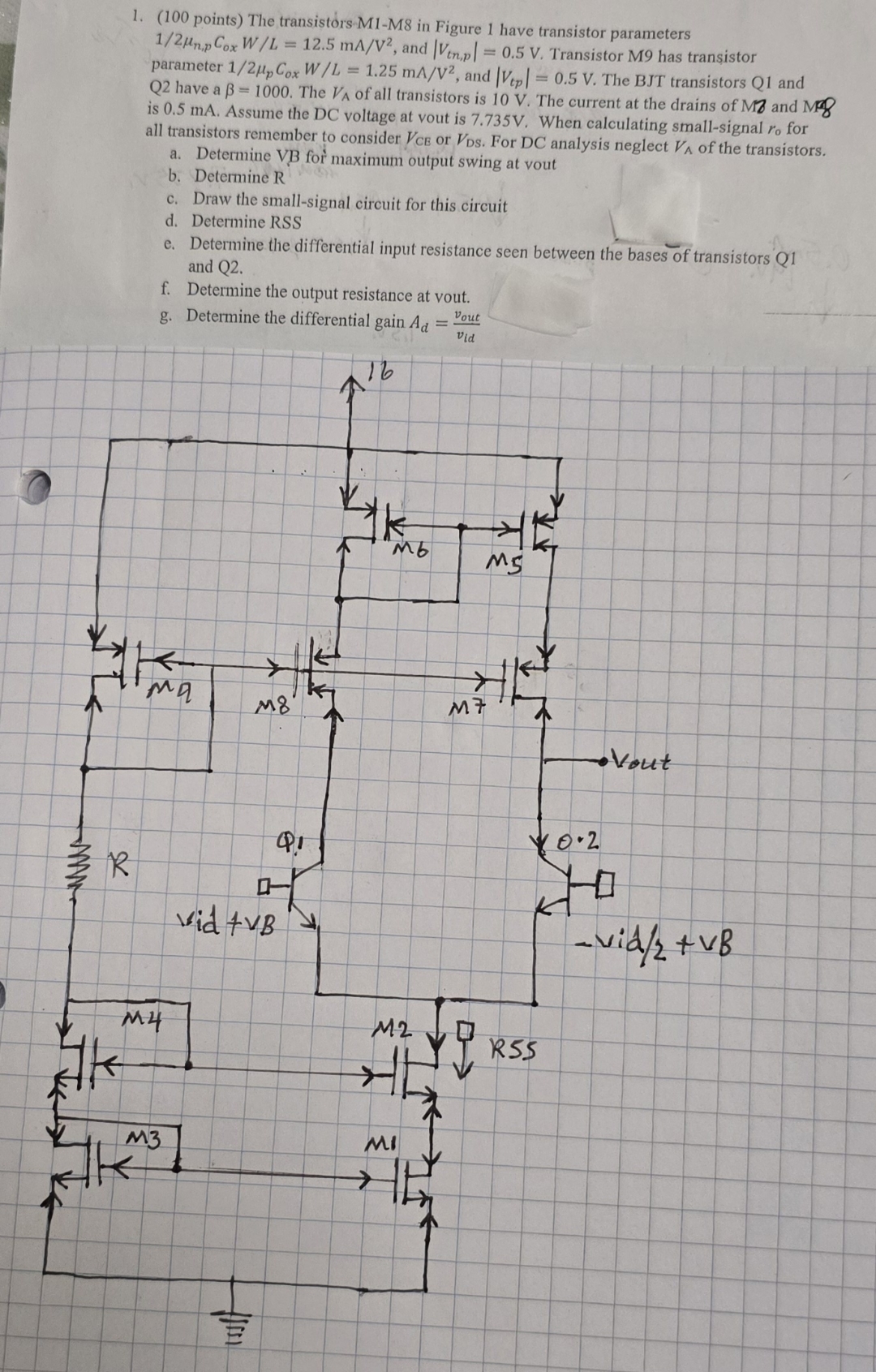 Solved (100 ﻿points) ﻿The transistors-M1-M8 ﻿in Figure 1 | Chegg.com