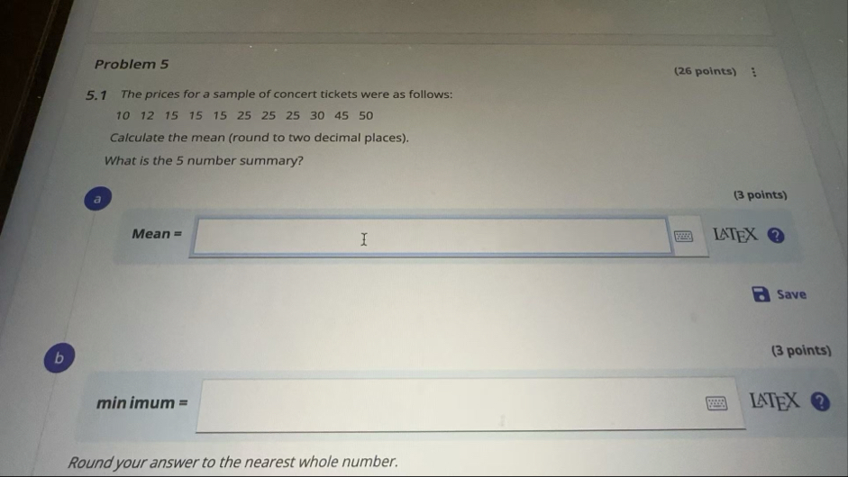 Solved Problem 5(26 ﻿points)5.1 ﻿The prices for a sample of | Chegg.com
