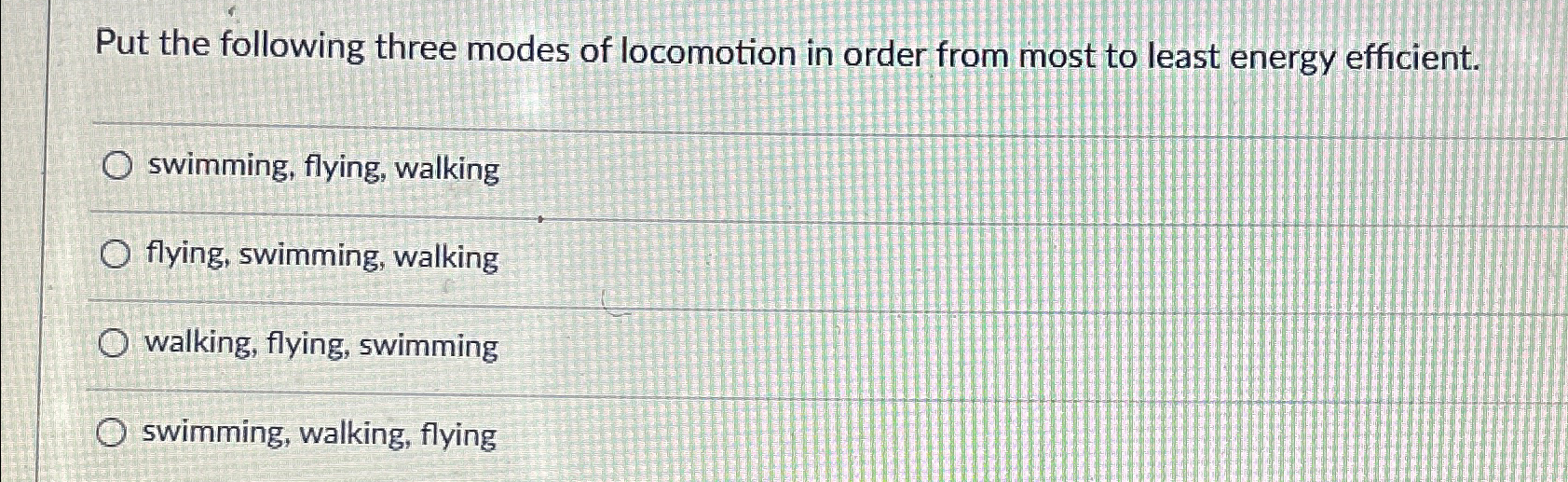 Solved Put the following three modes of locomotion in order | Chegg.com