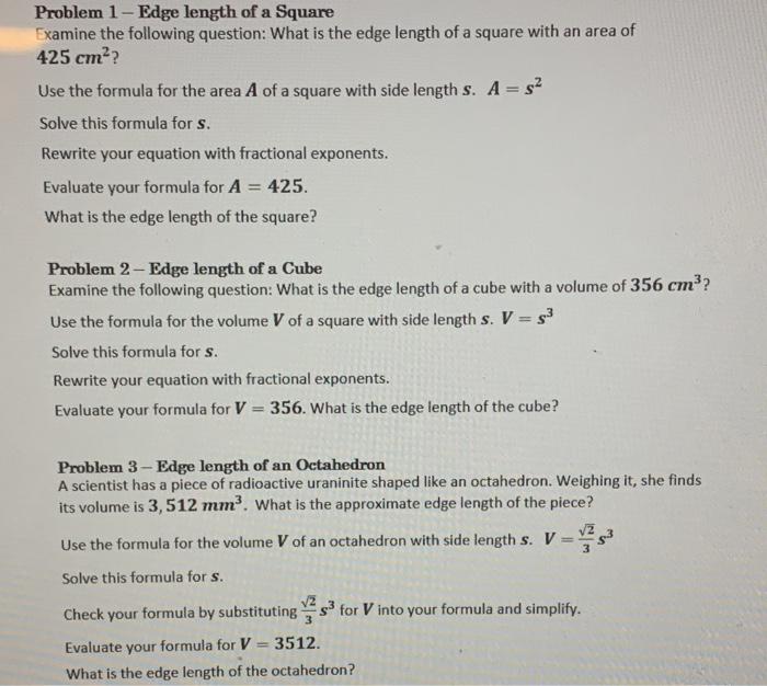 Solved Problem 1-Edge length of a Square Examine the | Chegg.com