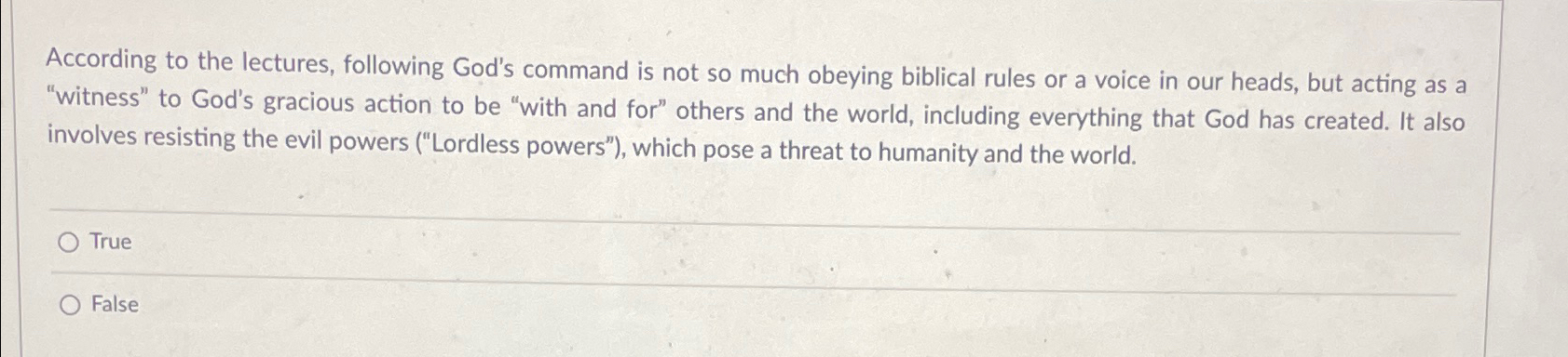 Solved According to the lectures, following God's command is | Chegg.com