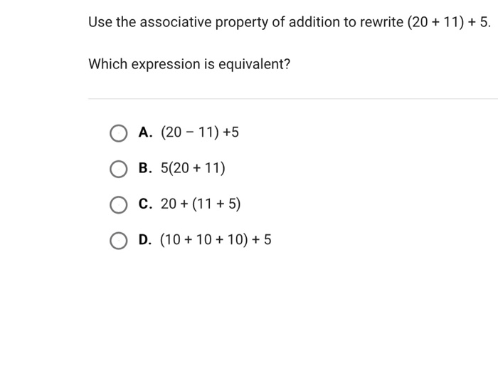 Solved Use the associative property of addition to rewrite | Chegg.com