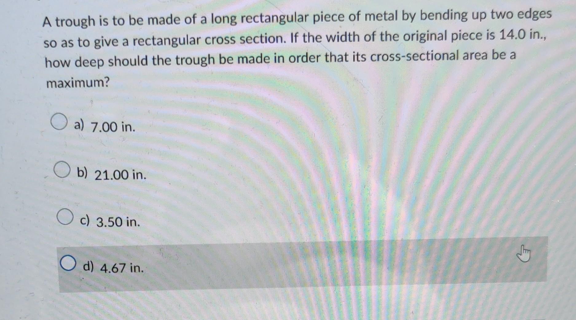 Solved A trough is to be made of a long rectangular piece of | Chegg.com