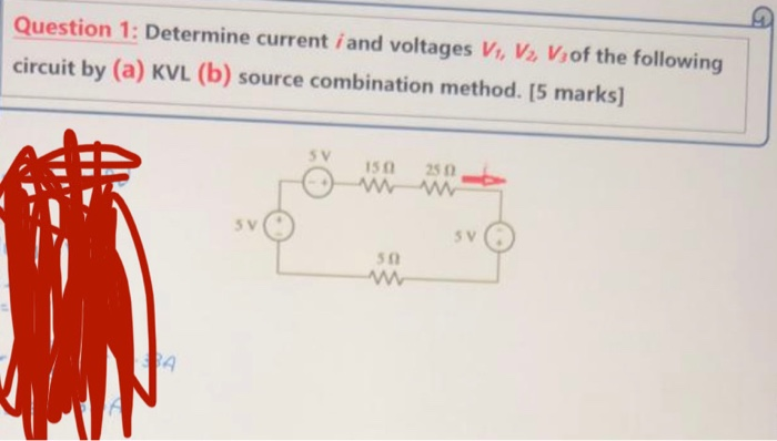 Solved Question 1: Determine current i and voltages V1, V2, | Chegg.com