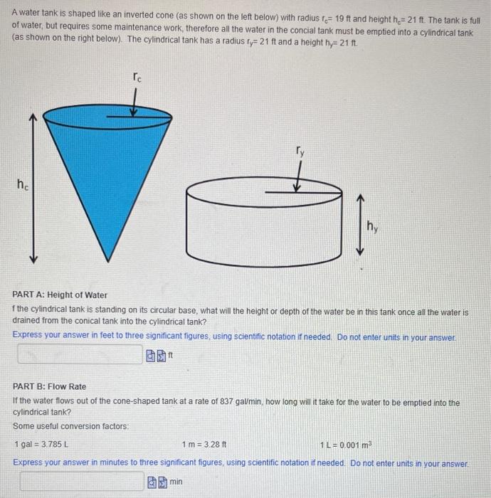 Solved A water tank is shaped like an inverted cone (as | Chegg.com