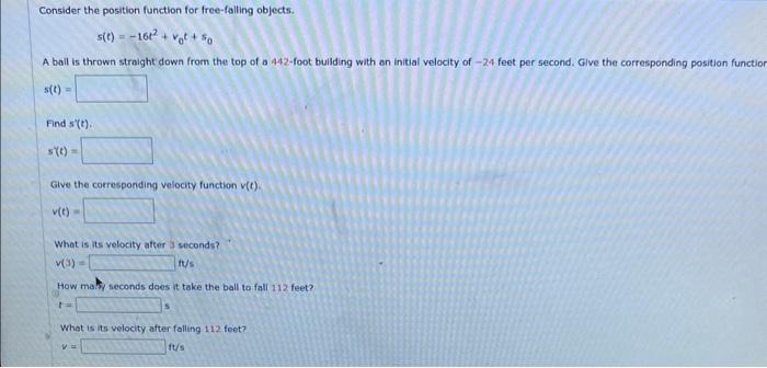 Solved Consider The Position Function For Free Falling