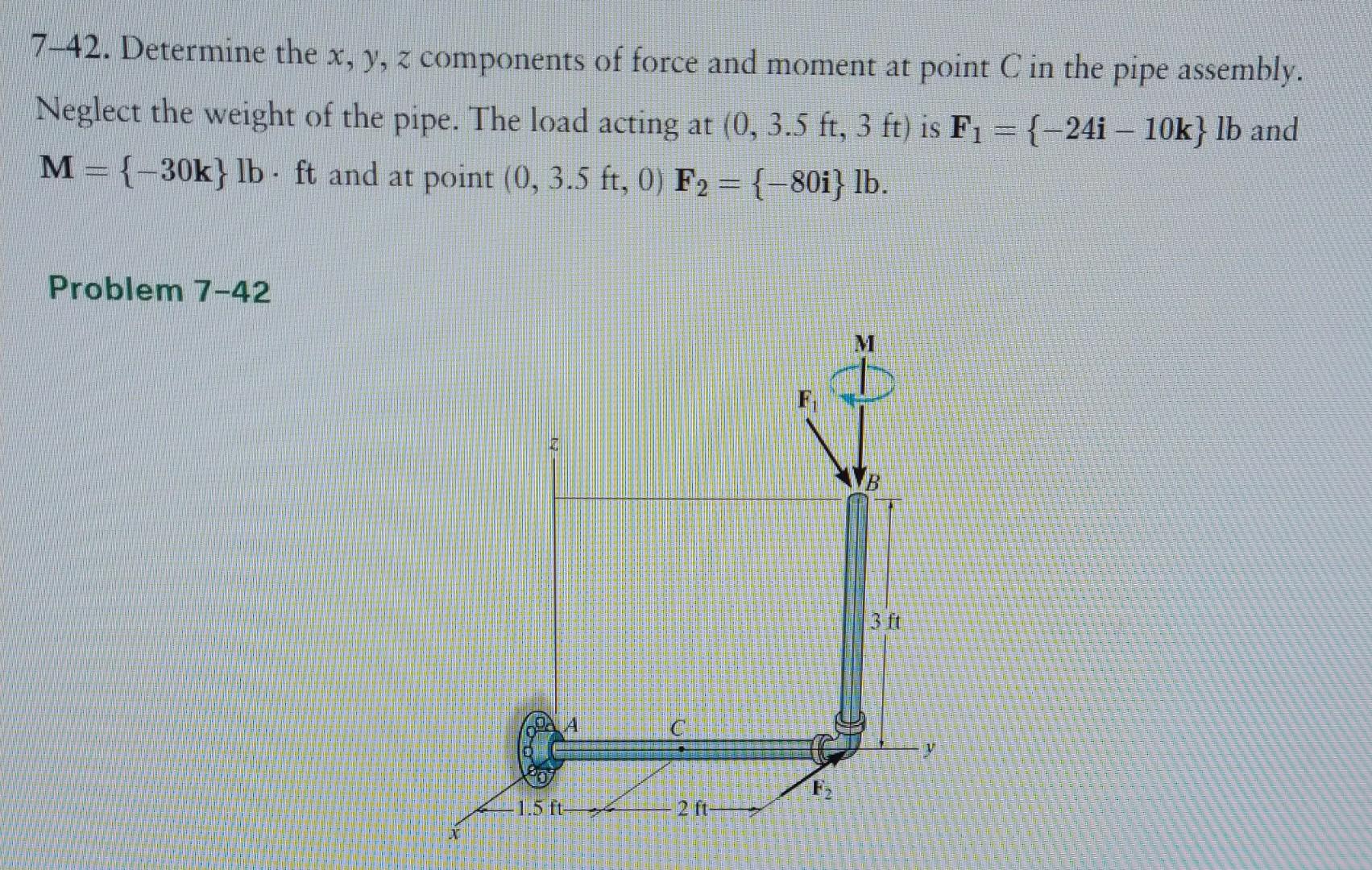 Solved 7-42. Determine the x,y,z components of force and | Chegg.com