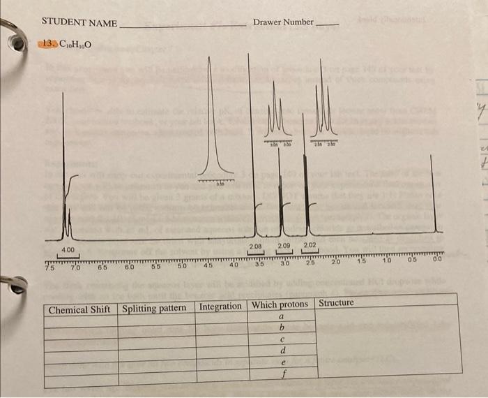Solved STUDENT NAME Drawer Number | Chegg.com