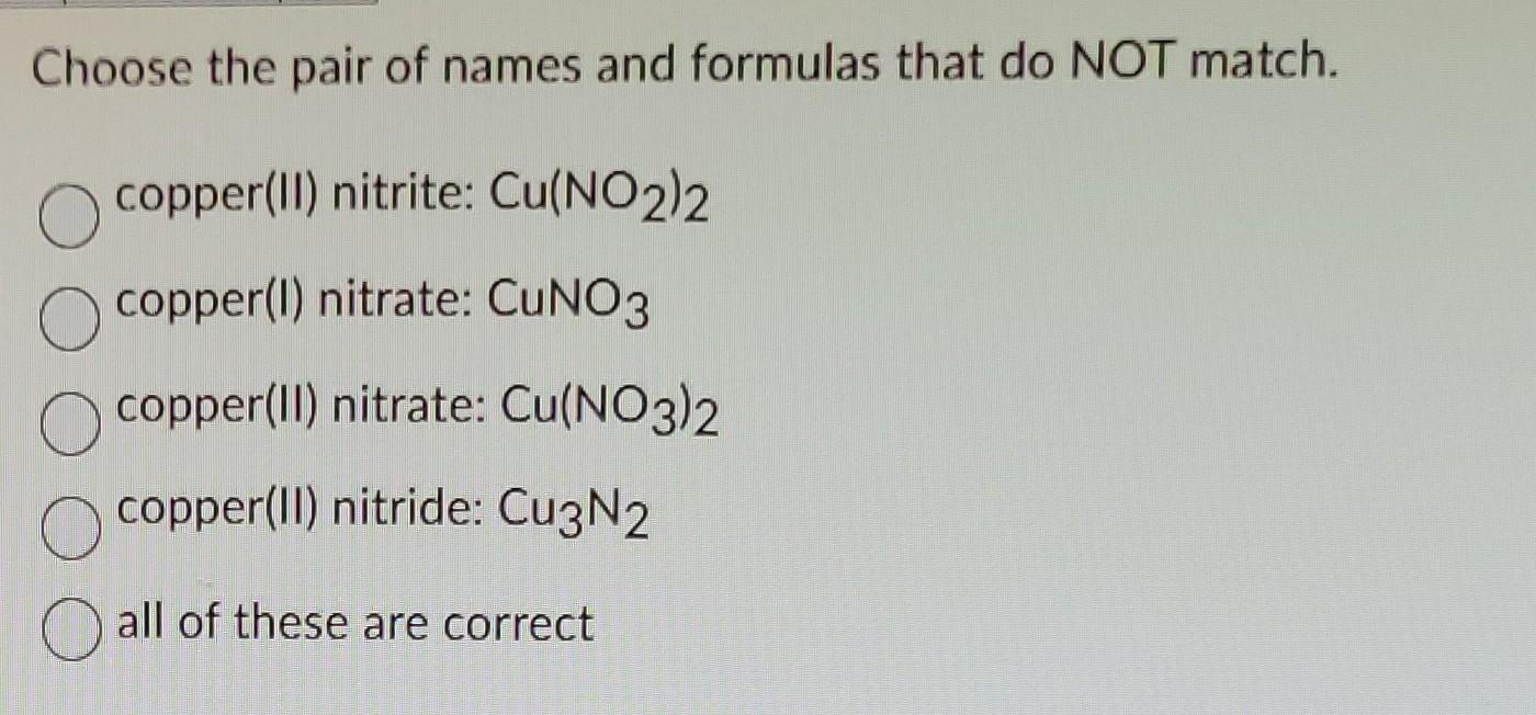 Solved Choose the pair of names and formulas that do NOT | Chegg.com