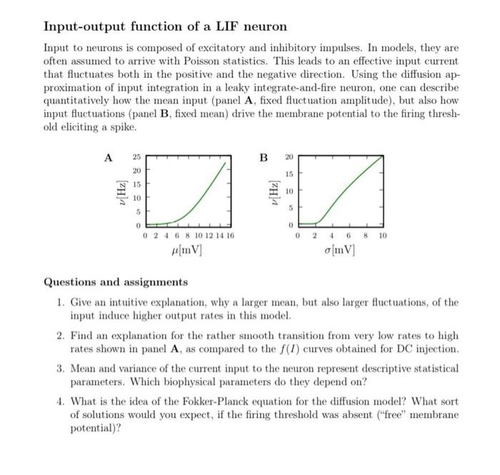 Solved Input Output Function Of A Lif Neuron Input To 2440