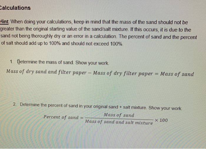 Calculations Hint When doing your calculations, keep | Chegg.com