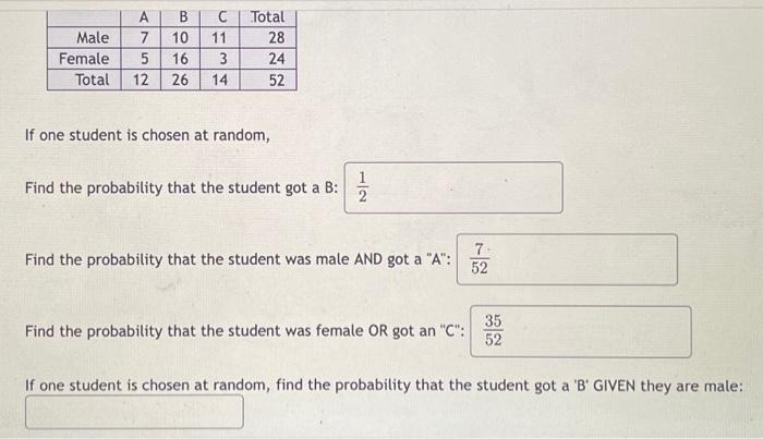 Solved If one student is chosen at random, Find the | Chegg.com