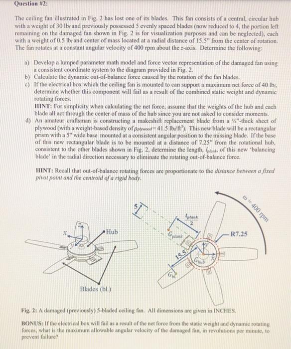 Solved Question #2: The ceiling fan illustrated in Fig. 2 | Chegg.com