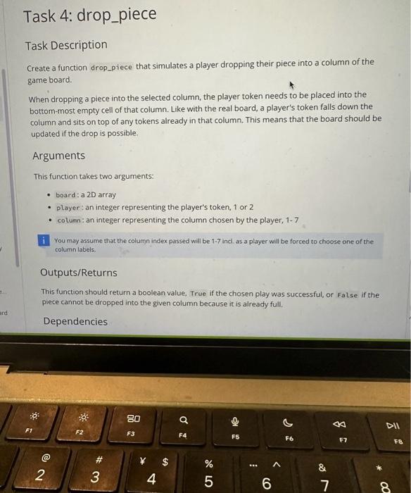 Solved Task 4: drop_piece Task Description Create a function | Chegg.com