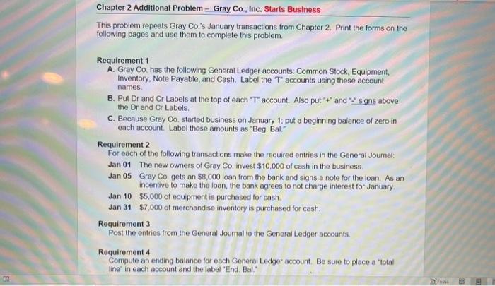 Solved Chapter 2 Additional Problem - Gray Co., Inc. Starts | Chegg.com