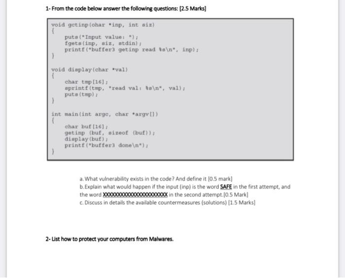Solved 1- From the code below answer the following | Chegg.com