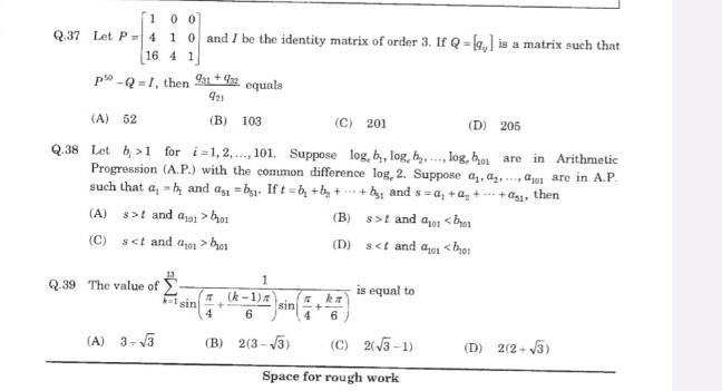 Solved Q.37 Let P=⎣⎡1416014001⎦⎤ and I be the identity | Chegg.com