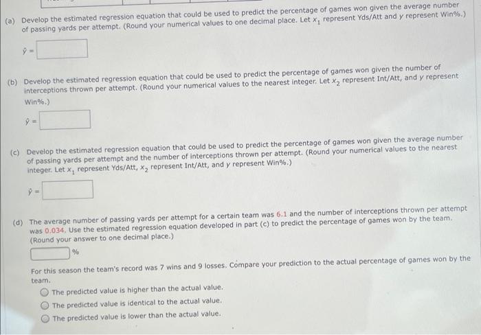 Solved DATAfile: NFLPassing A statistical program is | Chegg.com