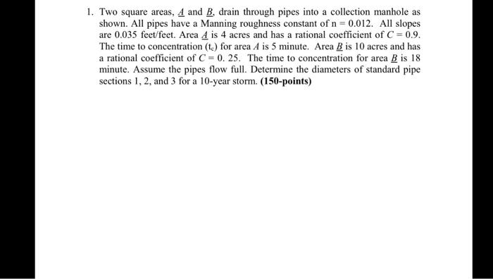 Solved 1. Two square areas, A and B, drain through pipes | Chegg.com