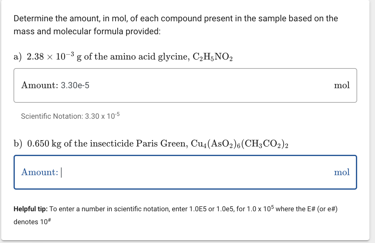 Solved Determine the amount, in mol, of each compound | Chegg.com