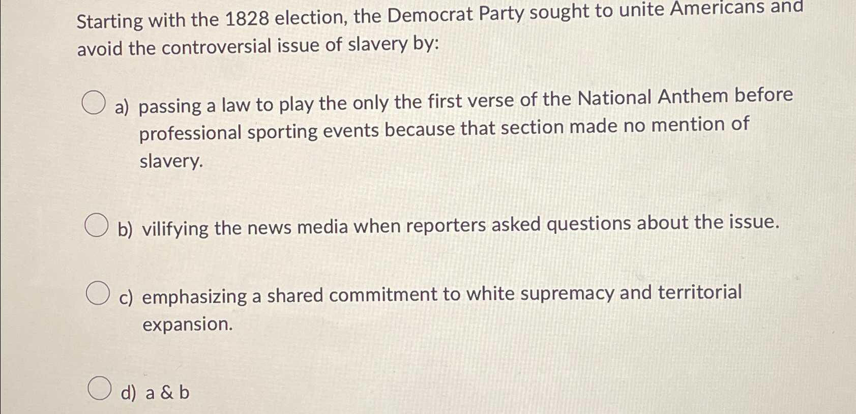 Solved Starting with the 1828 ﻿election, the Democrat Party | Chegg.com