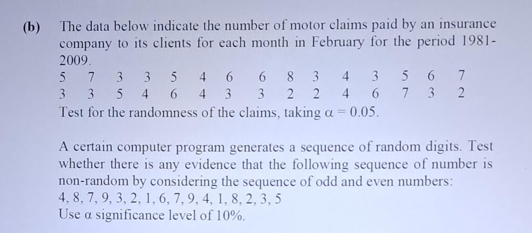 Solved The data below indicate the number of motor claims | Chegg.com