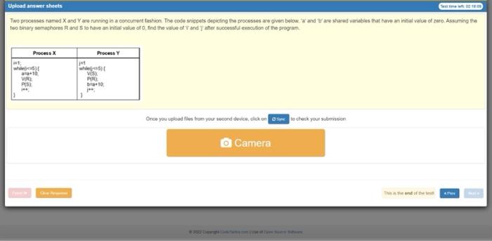 Solved Upload answer sheets Centimet1000 Two processes ramed | Chegg.com
