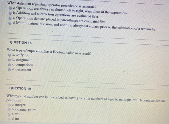 Solved What statement regarding operator precedence is | Chegg.com