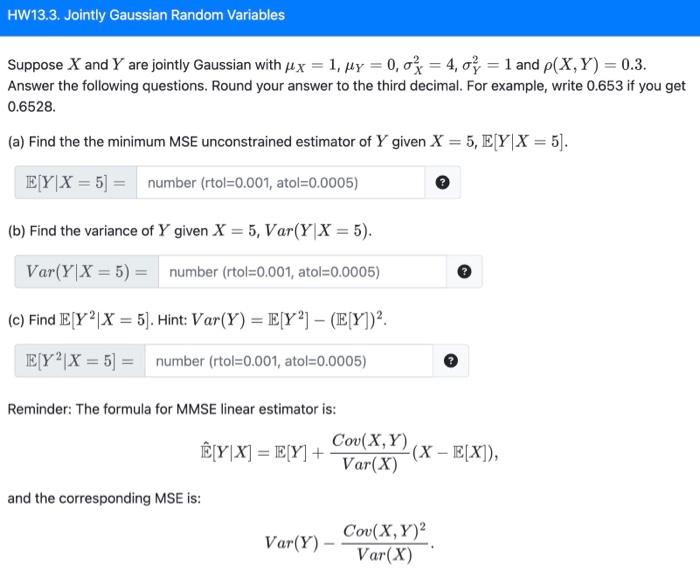 Solved Suppose X and Y are jointly Gaussian with | Chegg.com