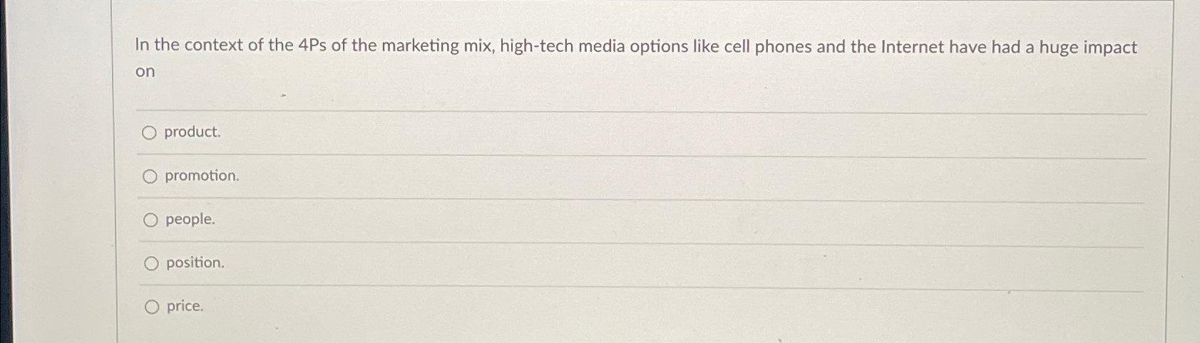 Solved In the context of the 4Ps of the marketing mix, | Chegg.com