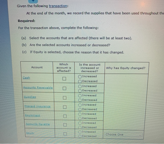 Solved Given the following transaction: At the end of the | Chegg.com