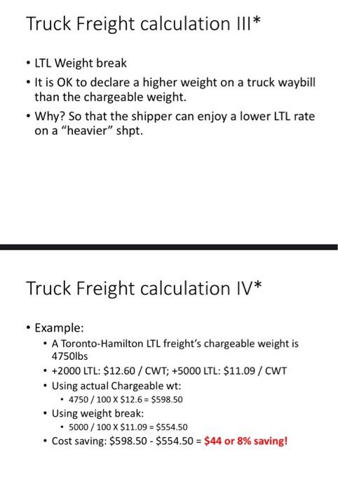 Truck Freight calculation | • FTL: Full Truck Load | Chegg.com