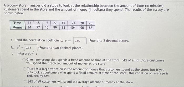 Solved A grocery store manager did a study to look at the | Chegg.com