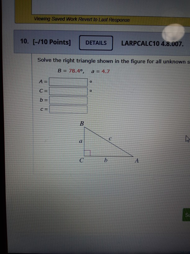 Solved solve the right triangle shown in the figure for all | Chegg.com