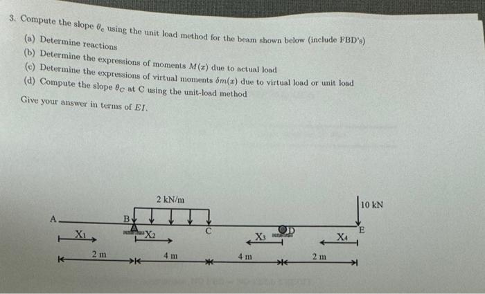 Solved 3. Compute the slope θc using the unit load method | Chegg.com