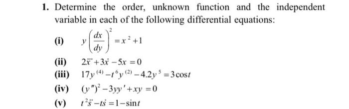 Solved 1. Determine the order, unknown function and the | Chegg.com