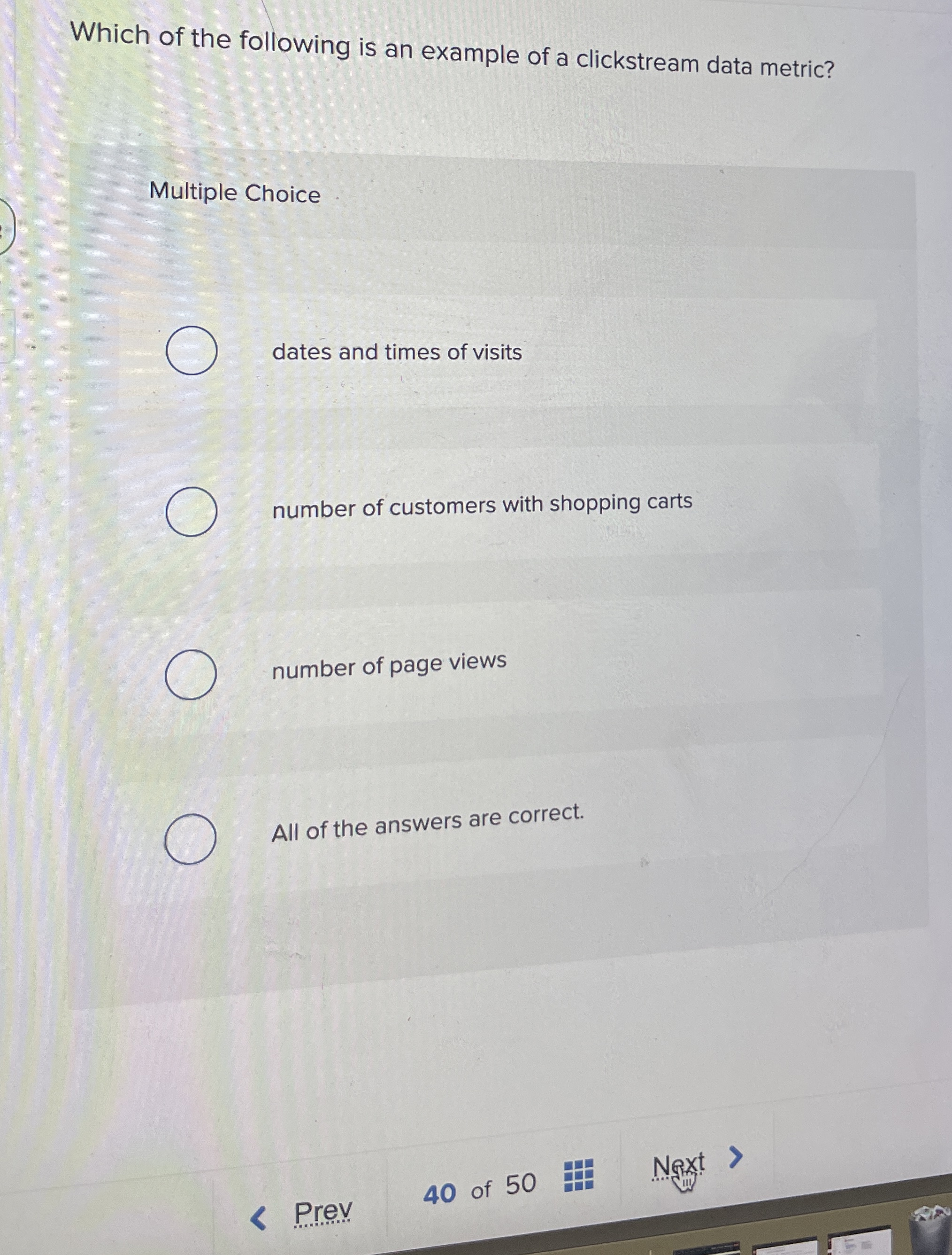 Solved Which of the following is an example of a clickstream | Chegg.com