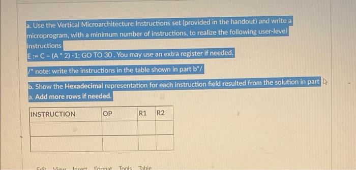 Solved a. Use the Vertical Microarchitecture Instructions | Chegg.com